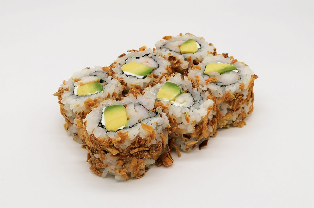Crispy california rolls crevette, fromage, avocat, oignons frits - Le ...